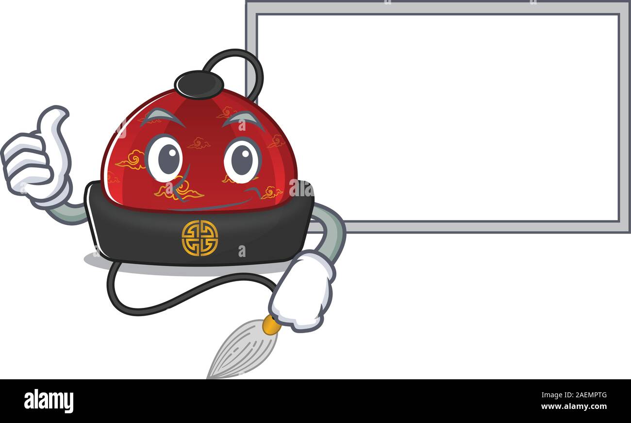 Traditional chinese hat cute cartoon character Thumbs up with board ...