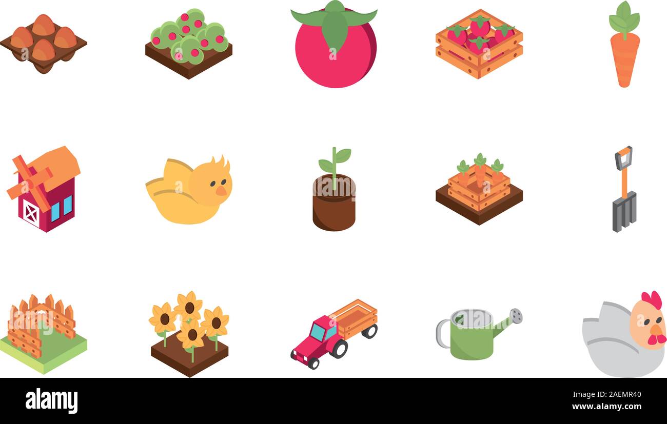 farm harvest agriculture rural isometric icons collection vector ...