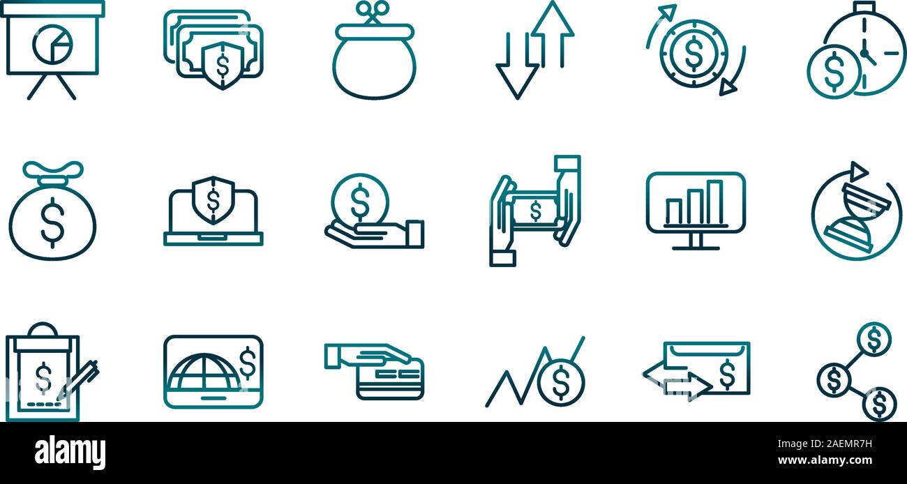 economy business financial trade money icons set vector illustration ...