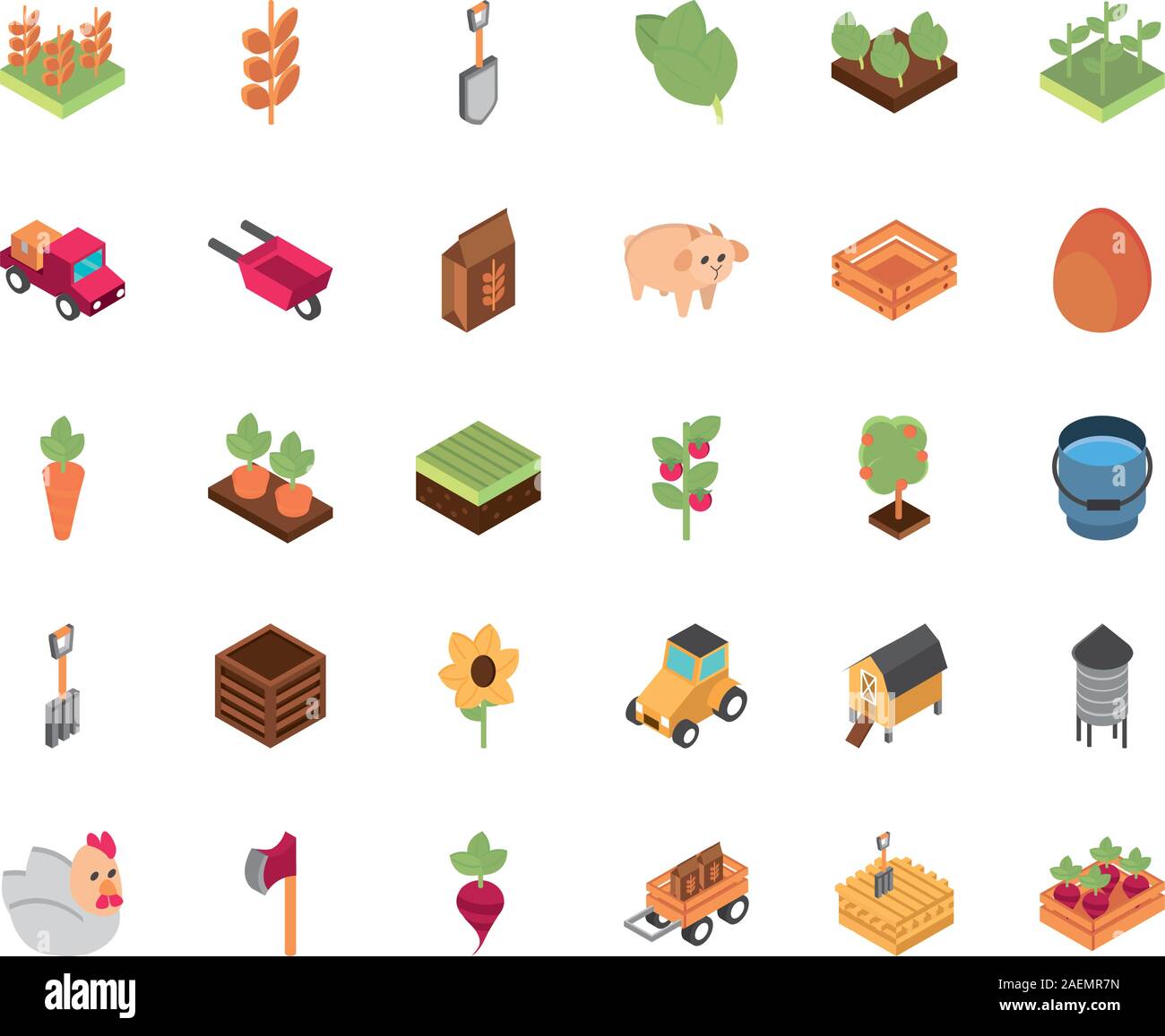 farm harvest agriculture rural isometric icons collection vector ...