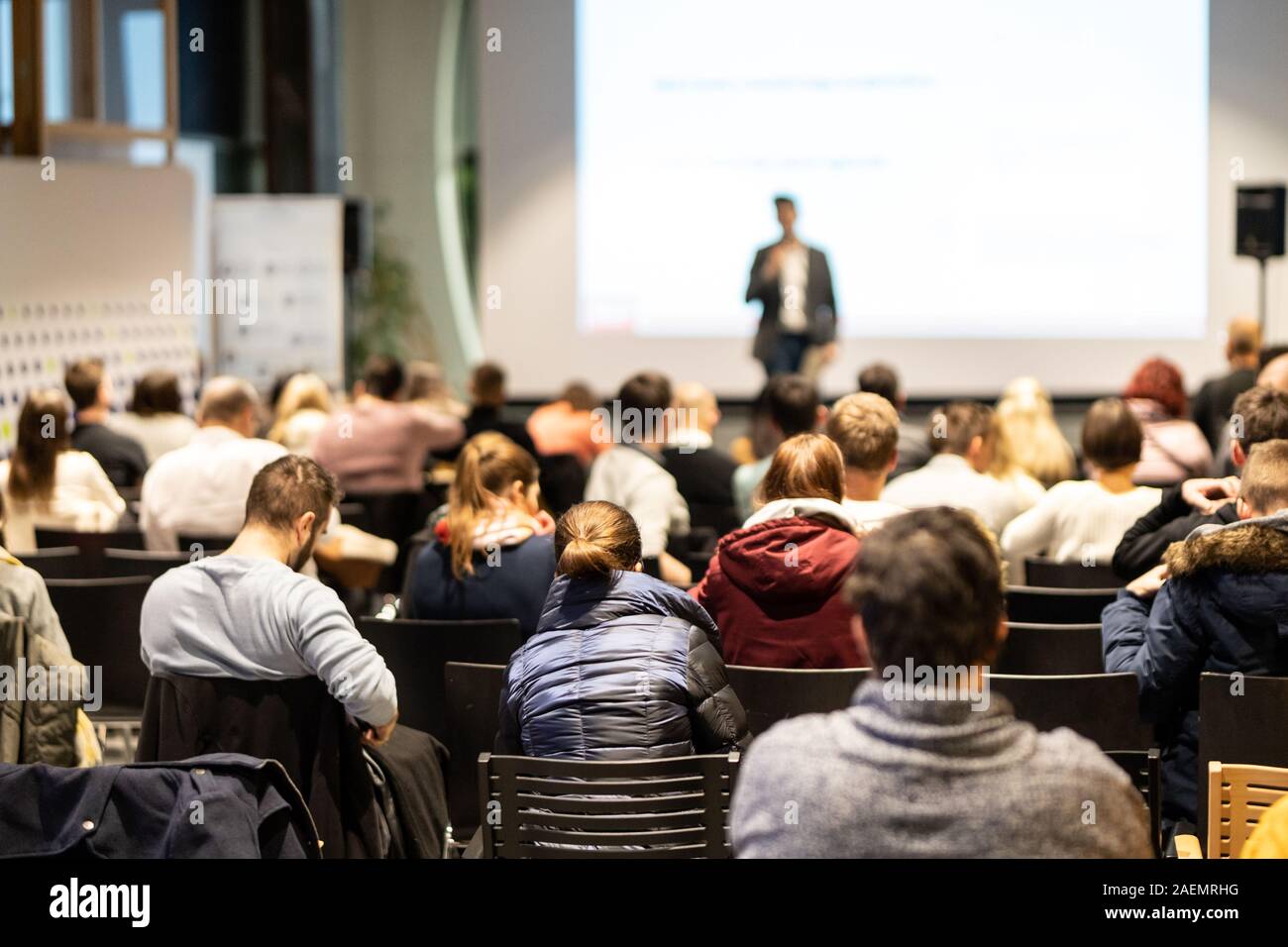 Business speaker giving a talk at business conference event Stock Photo ...