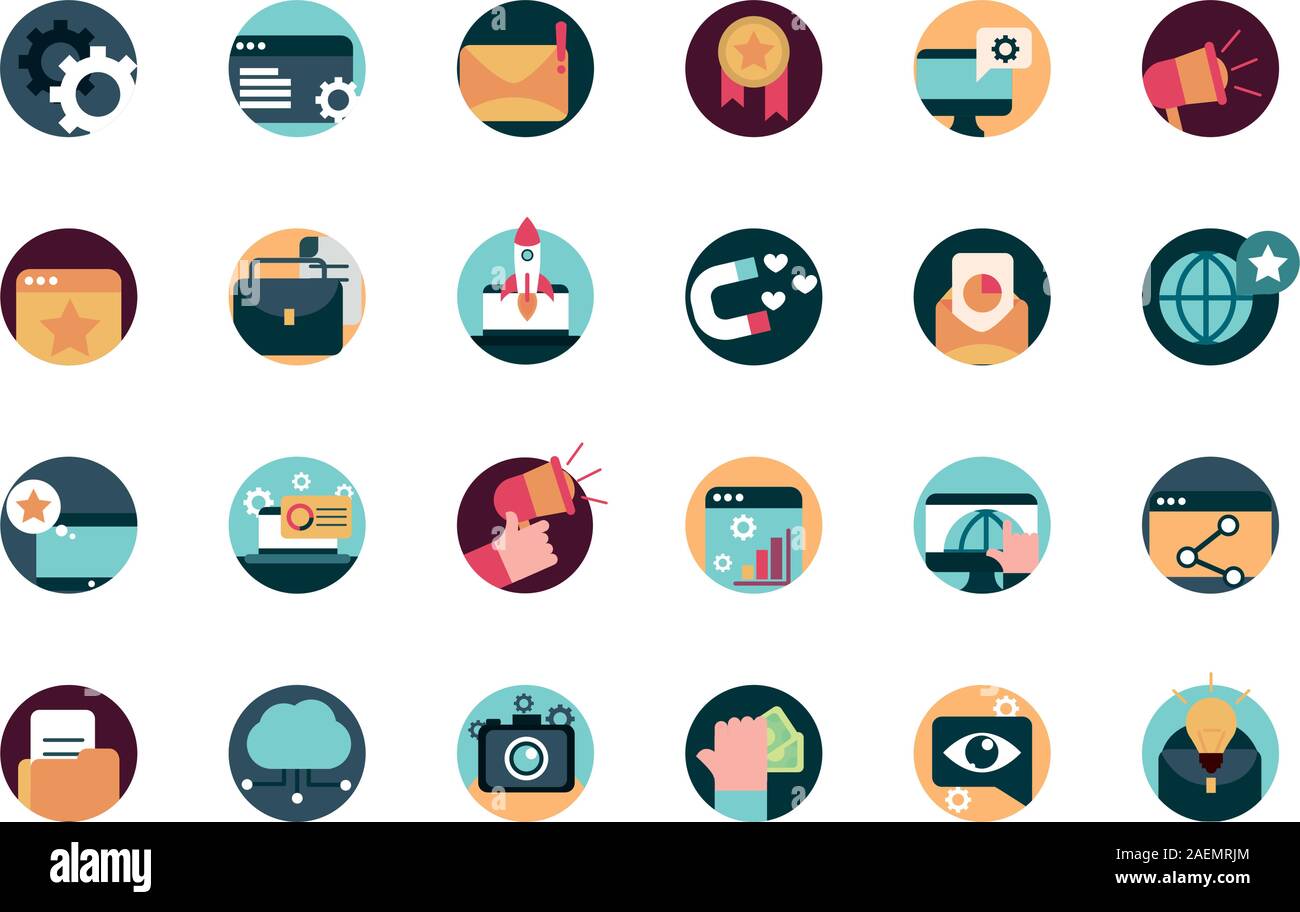 digital marketing advertising media icons set vector illustration Stock ...