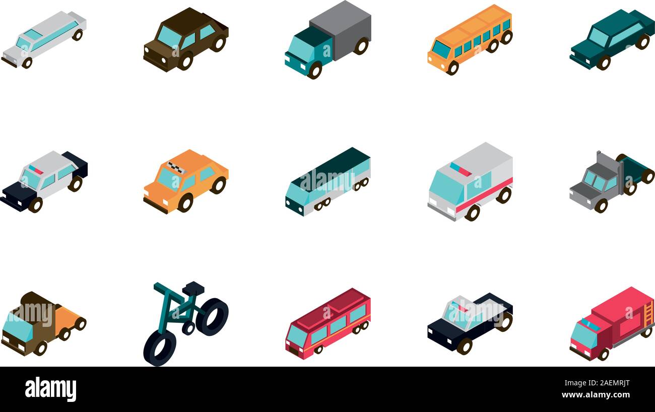 transport car truck vehicles isometric icons set vector illustration ...