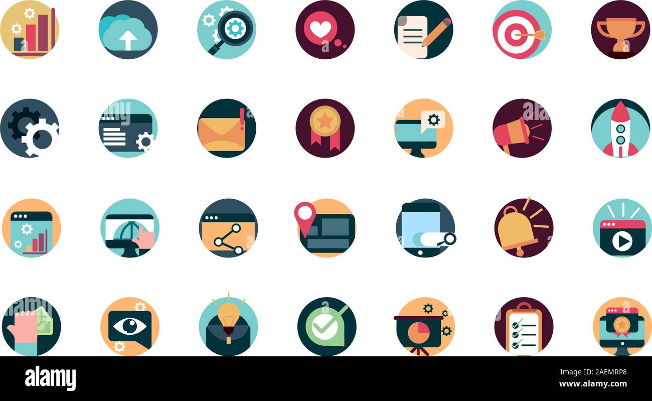 digital marketing advertising media icons set vector illustration Stock ...