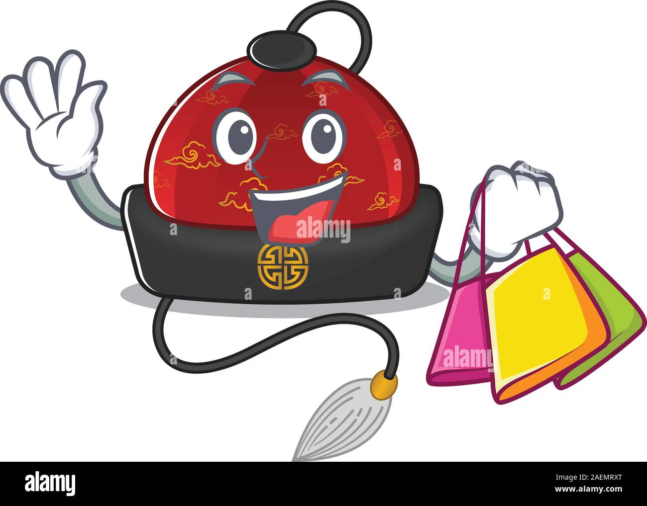 Cheerful traditional chinese hat cartoon character waving and holding ...