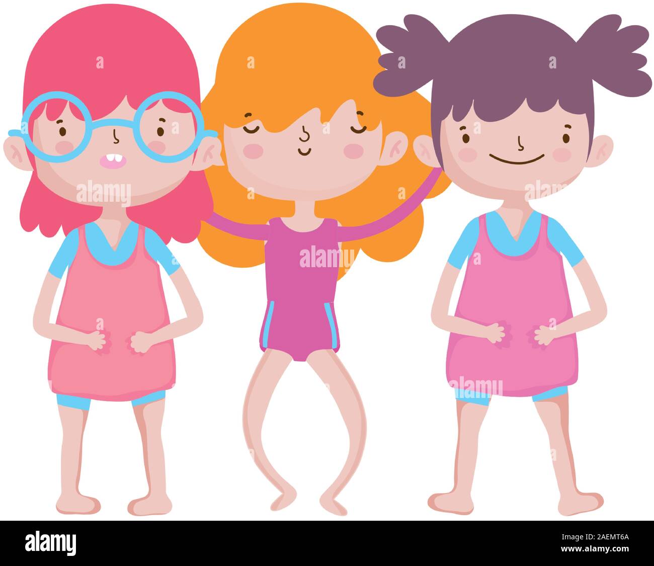 group little girls friends cartoon character vector illustration Stock ...