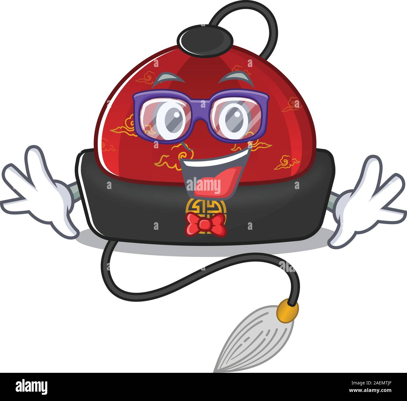 Super Funny Geek smart traditional chinese hat mascot cartoon style ...
