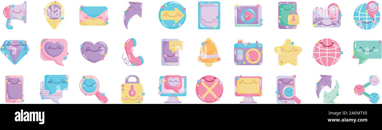 social networks cartoon comic icons collection vector illustration ...