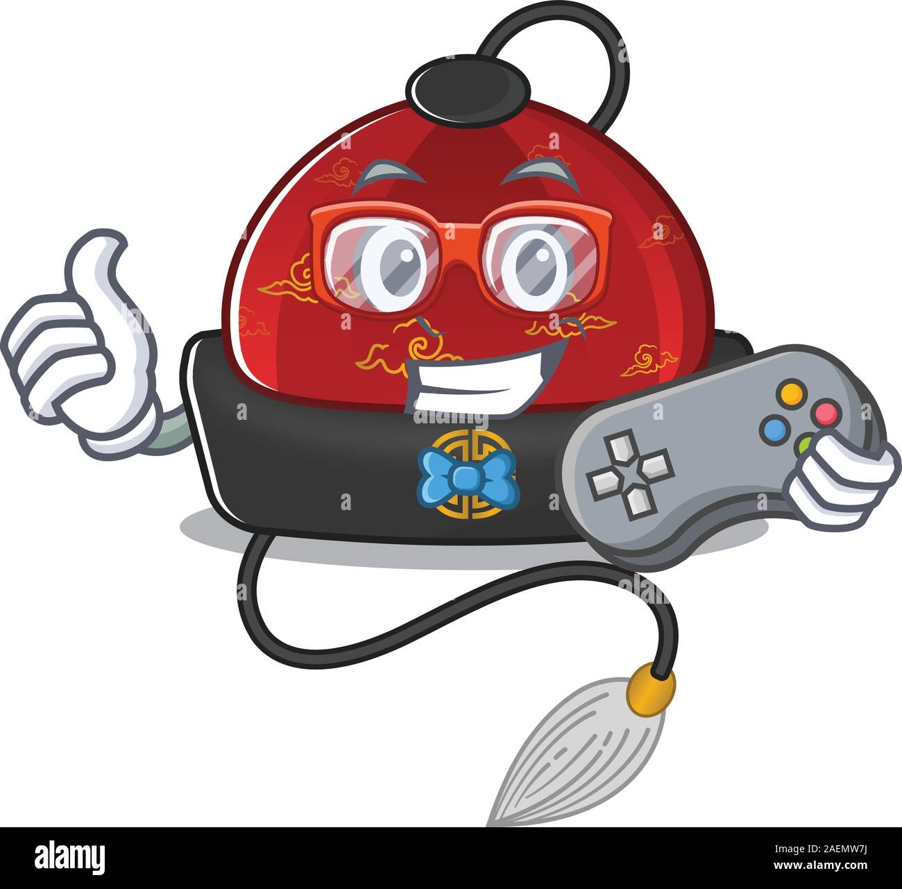 cute geek gamer traditional chinese hat cartoon character style Stock ...