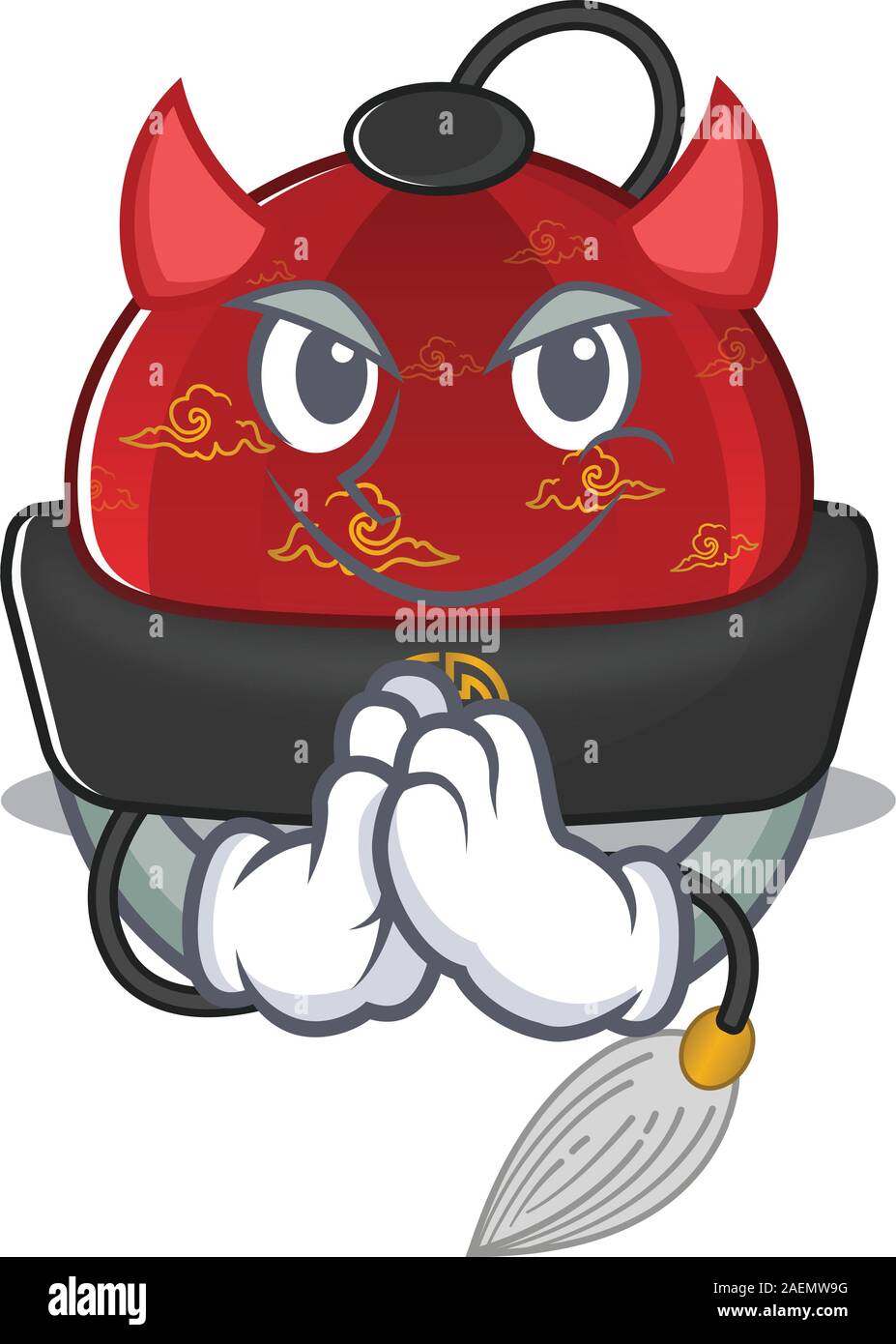 Cartoon character of traditional chinese hat on a Devil gesture design ...