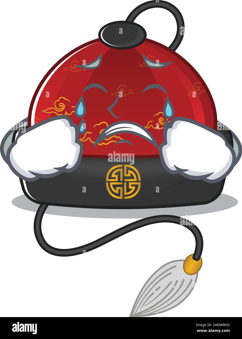 Sad Crying traditional chinese hat mascot cartoon style Stock Vector ...