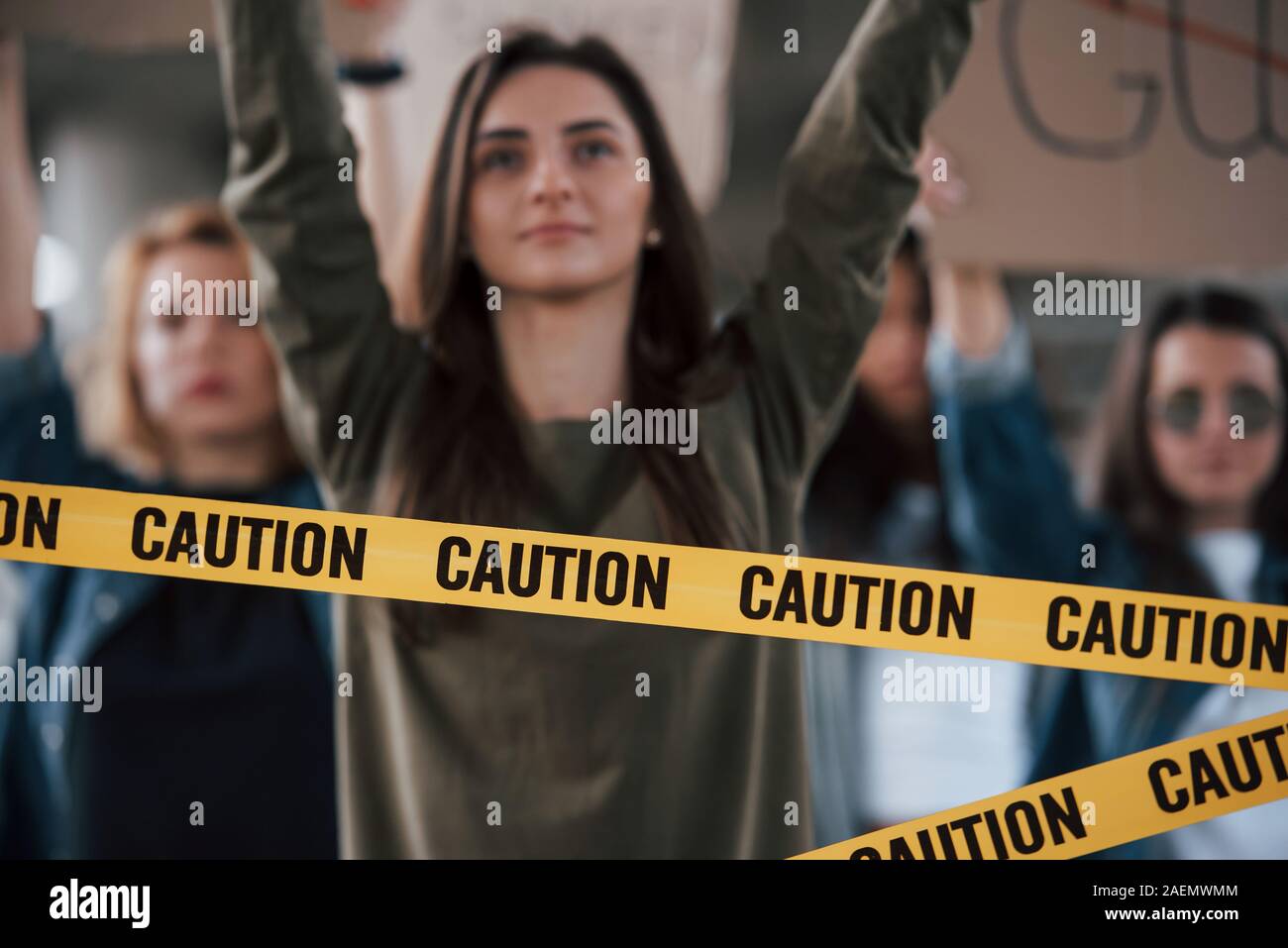 Smiley cute girl. Group of feminist women have protest for their rights ...
