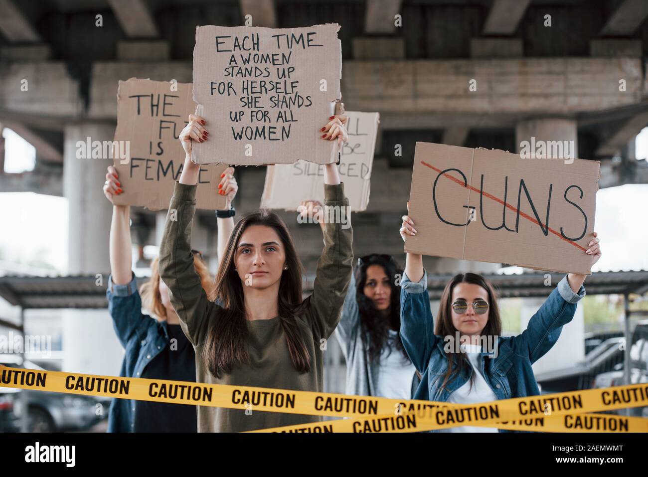 We have rights. Group of feminist women have protest outdoors Stock ...