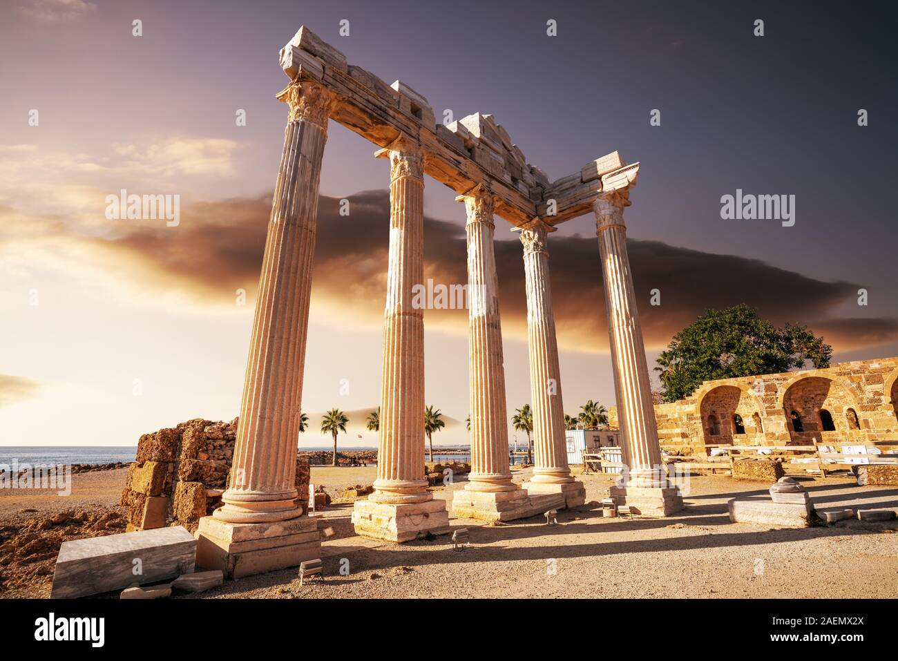 Amazingly Temple of Apollon ancient ruins. Apollon temple in Side ...