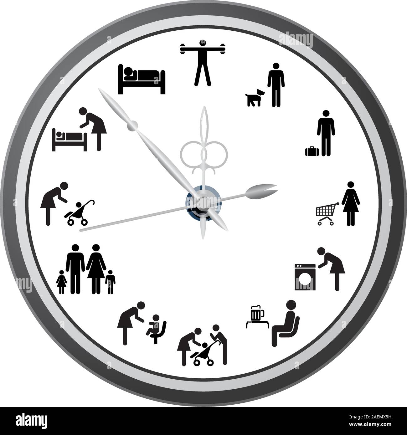 Clock of icons of people, the concept of the working day. Vector ...