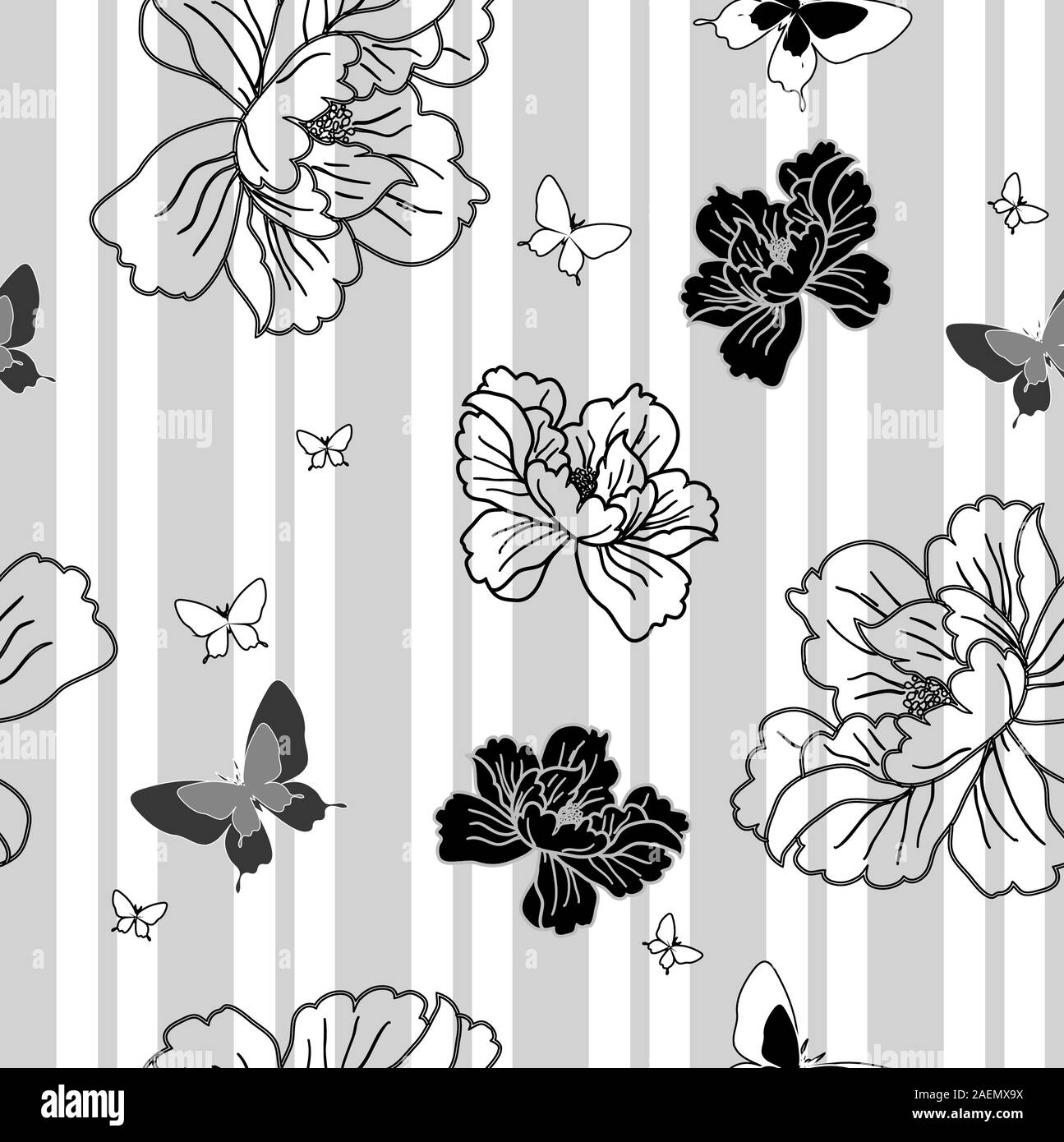 Seamless pattern with butterflies vector vectors Black and White Stock ...