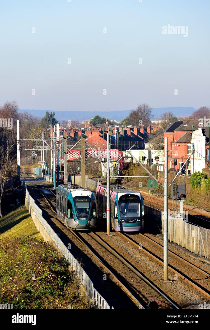 Two Nottingham trams passing each other,Basford,Nottingham,England,UK ...