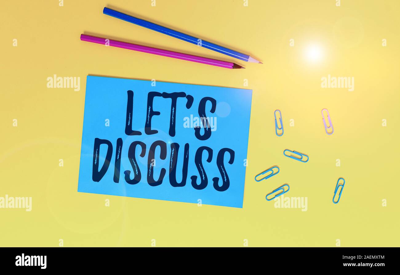 Conceptual hand writing showing Let S Discuss. Concept meaning asking ...