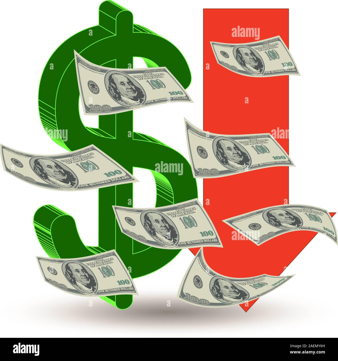 Crisis finance - the dollar symbol arrow downward - devaluation money ...