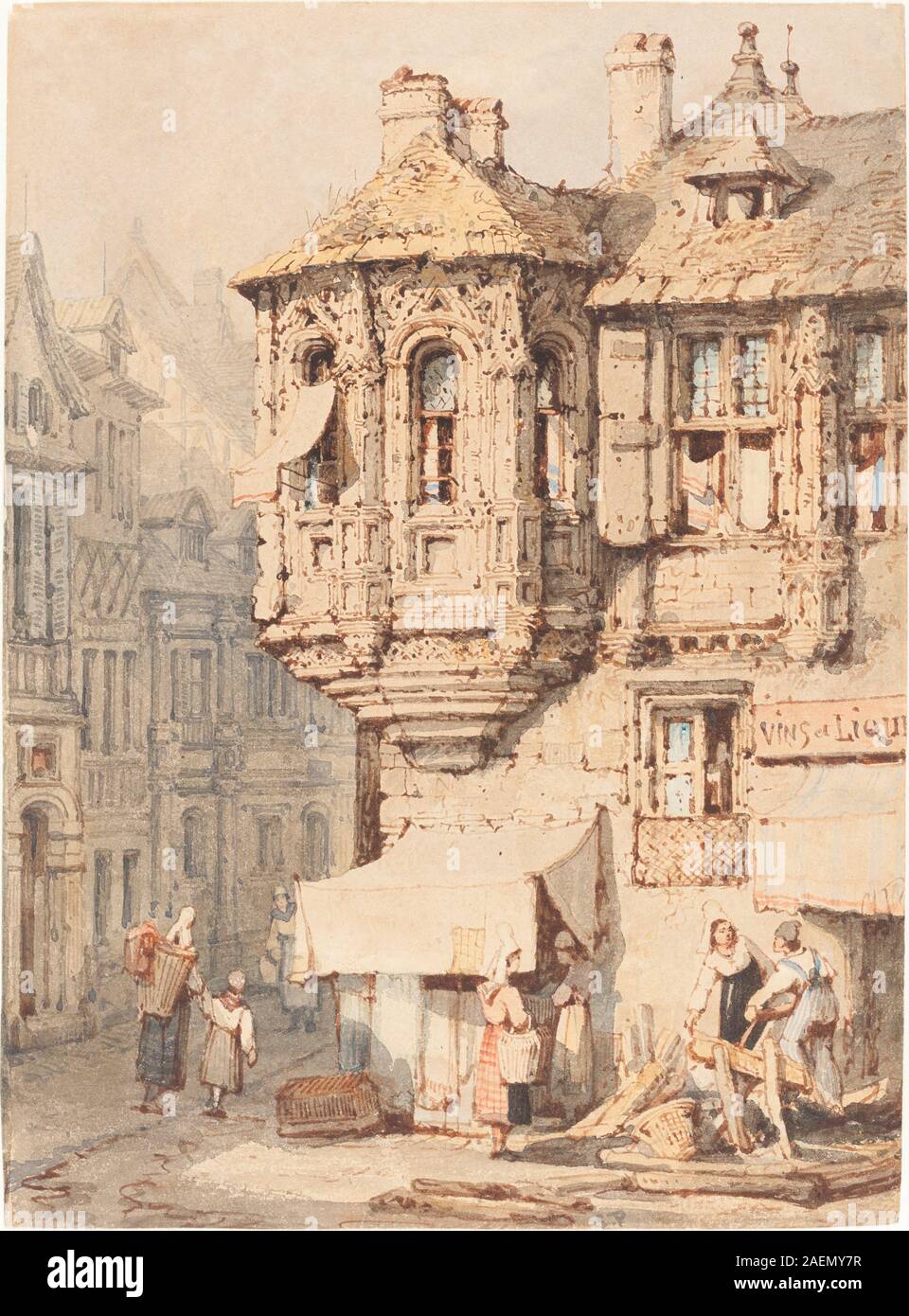 Samuel Prout, French Street Scene with a Medieval Turret, French Street ...