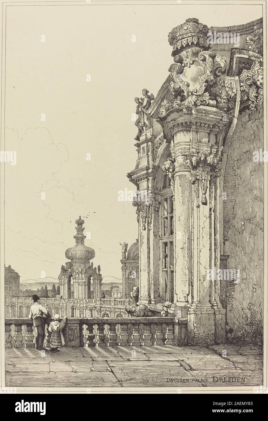 Samuel Prout's painting depicts the Zwinger Palace in Dresden, showing ...