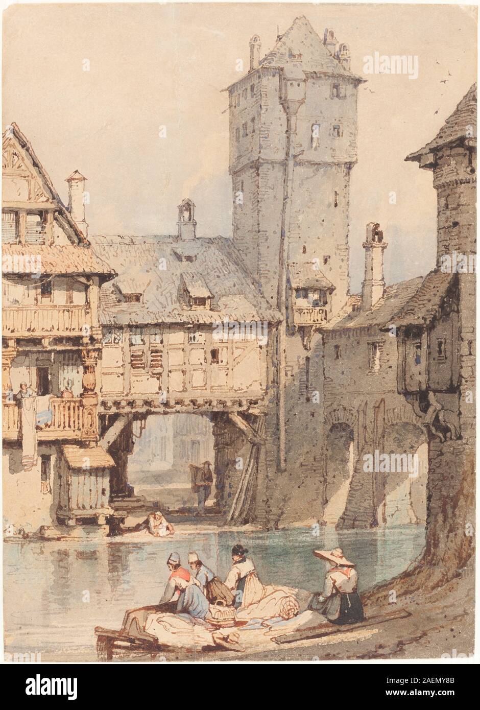 Samuel Prout's painting depicts laundresses working in front of the ...