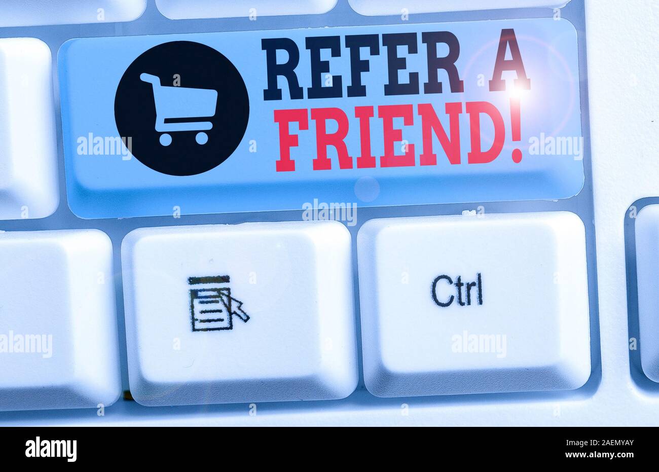 Writing note showing Refer A Friend. Business concept for direct ...
