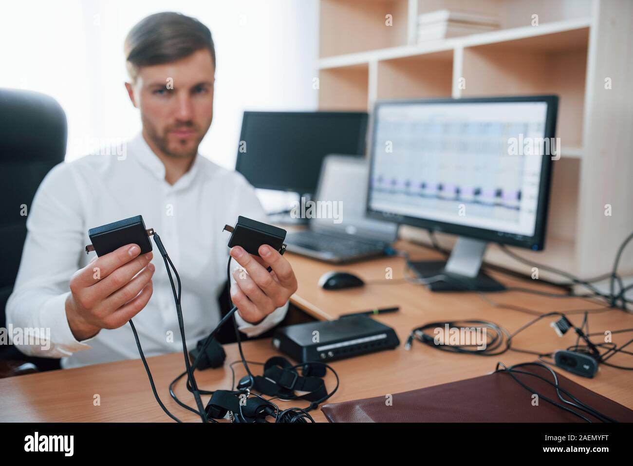 This will test your heart rate. Polygraph examiner works in the office ...