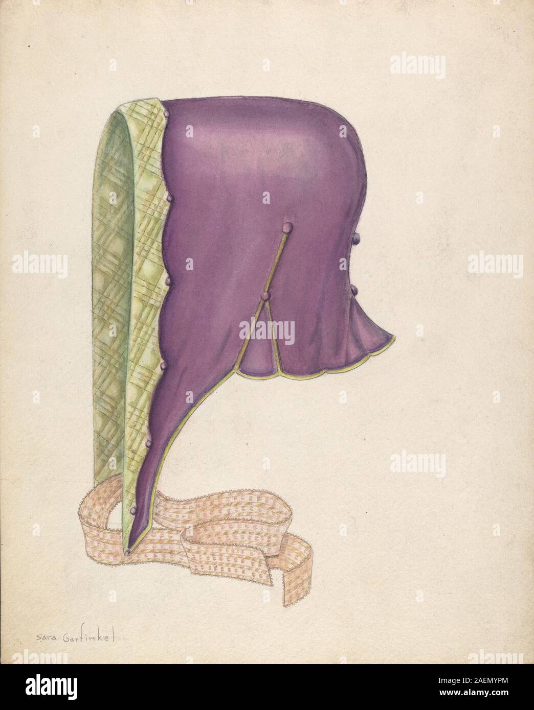 A bonnet made by Sara Garfinkel around 1937, featuring textile ...