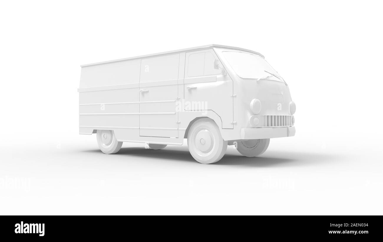 3d rendering of a white vintage mini van isolated in studio background ...