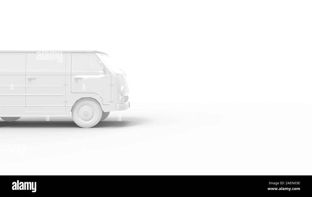 3d rendering of a white vintage mini van isolated in studio background ...