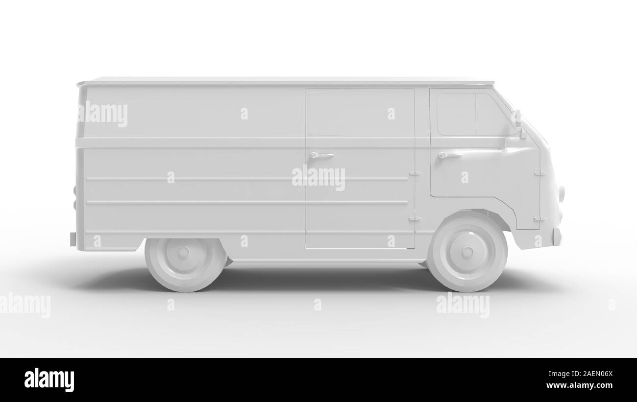 3d rendering of a white vintage mini van isolated in studio background ...