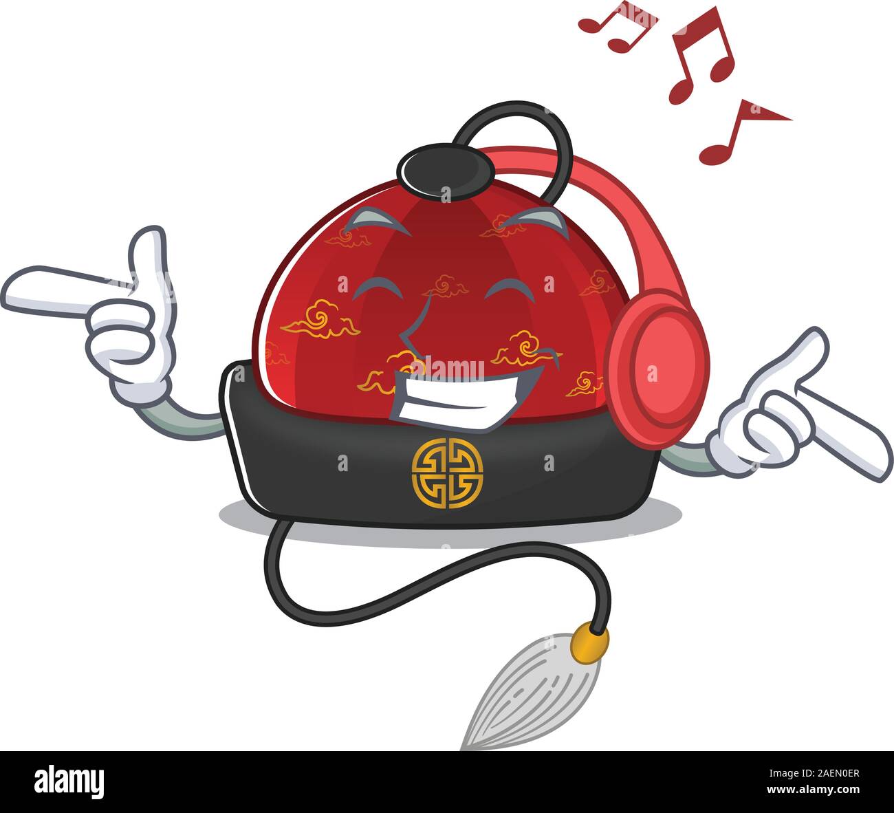 Listening music traditional chinese hat mascot cartoon character design ...