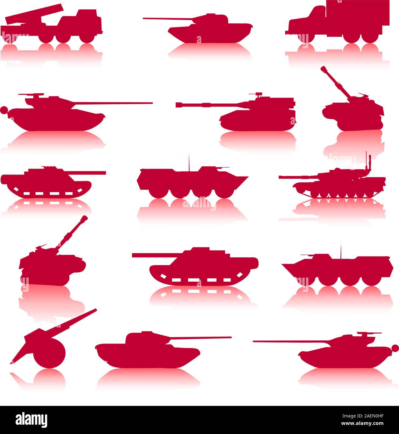 Collection set of tanks of guns and military technology Stock Vector ...