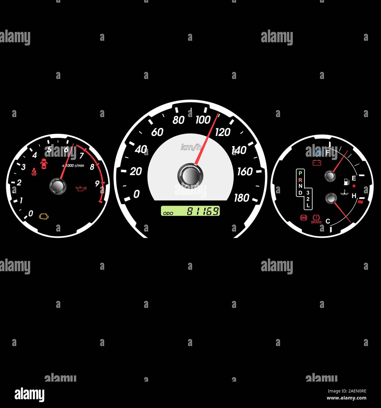 Car speedometer and dashboard at night. Vector illustration Stock ...
