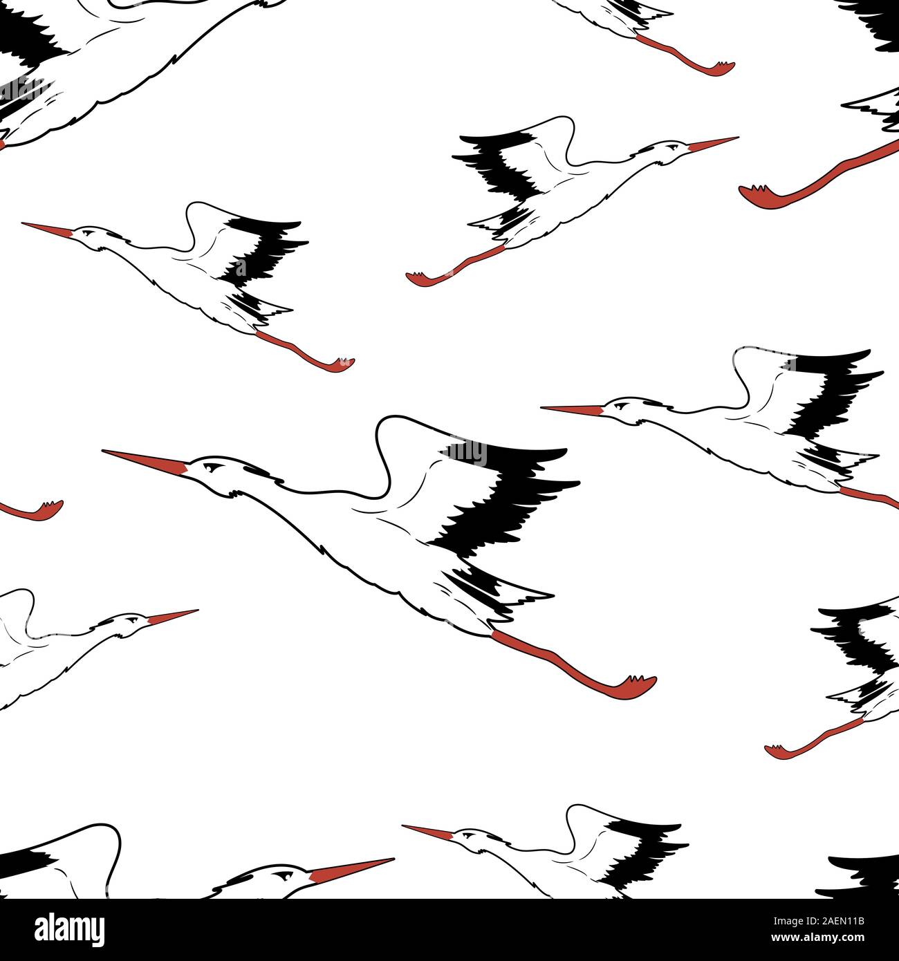 White Stork in flight seamless wallpaper, vector illustration Stock ...