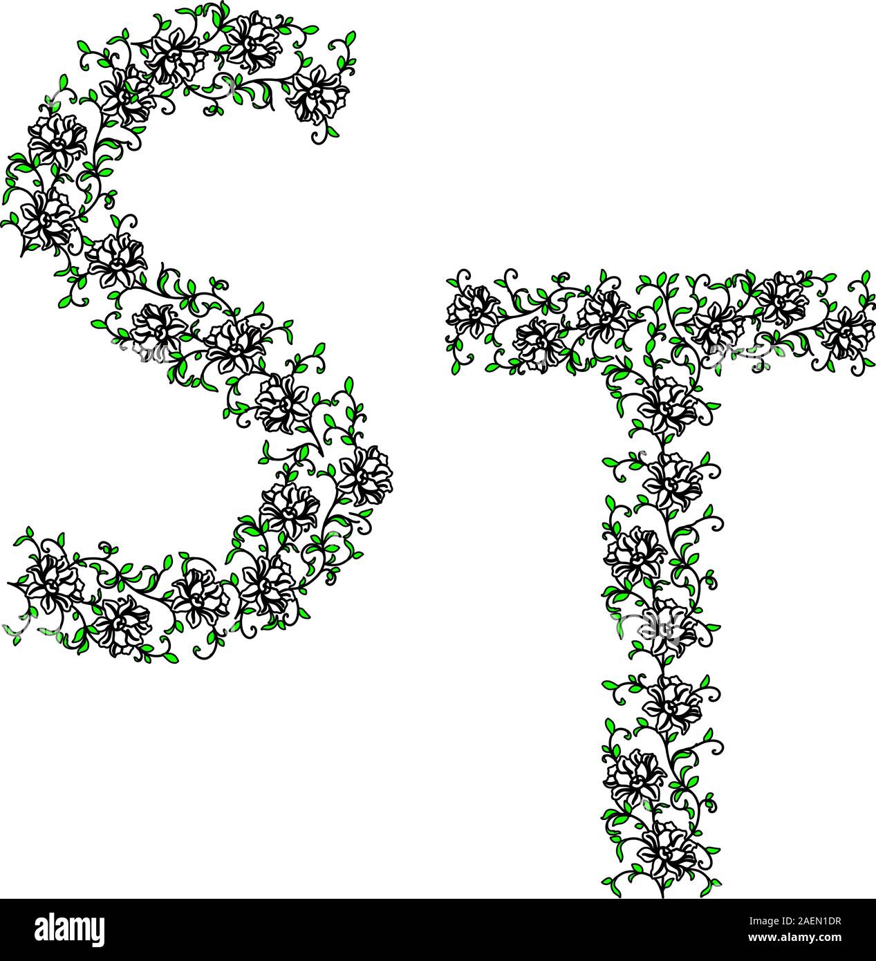Hand drawing ornamental alphabet. Letter ST Stock Vector Image & Art ...