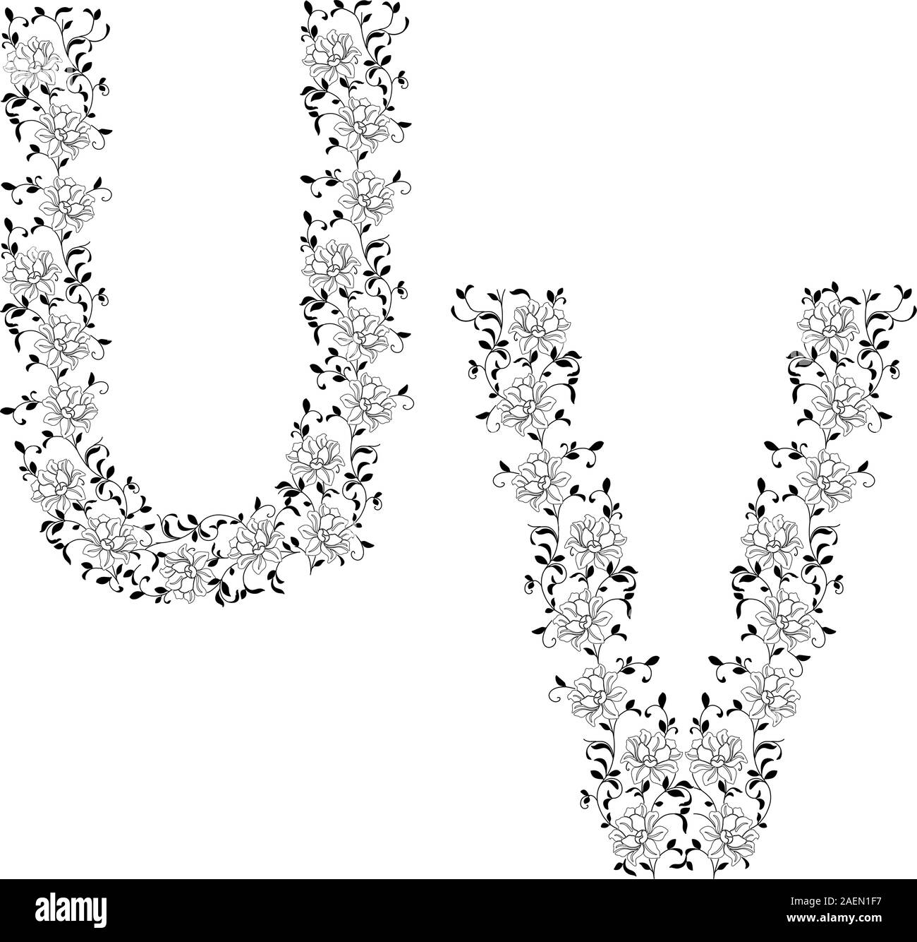 Hand drawing ornamental alphabet. Letter UV Stock Vector Image & Art ...