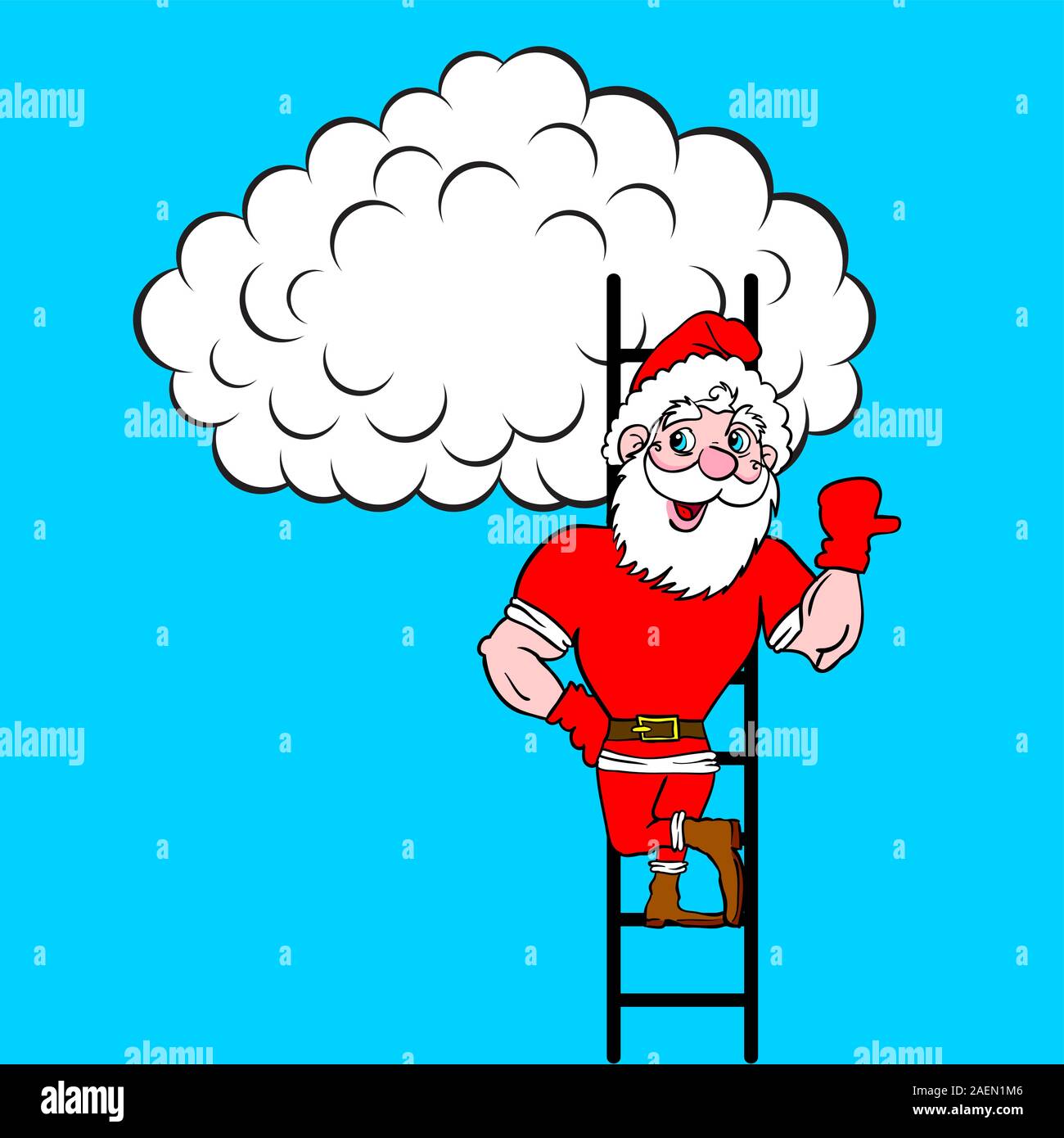 Santa Claus coming up the stairs to cloud, vector illustration Stock ...