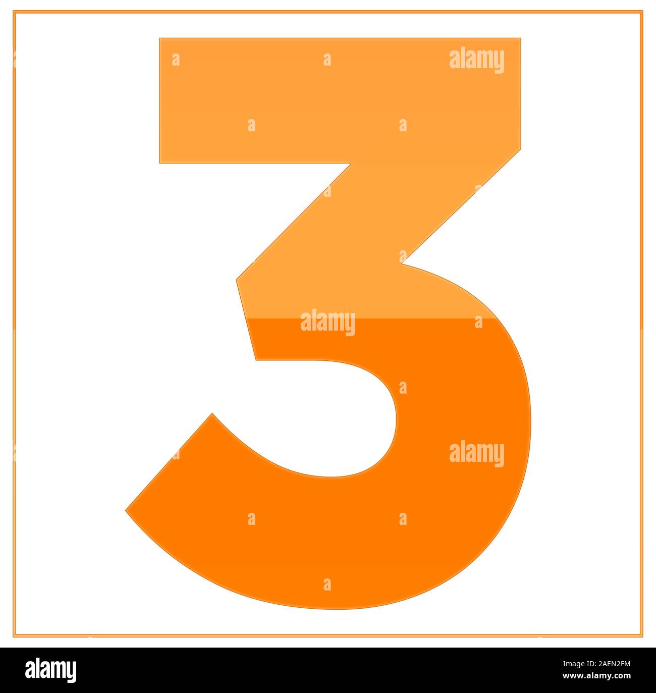 The number 3, made light orange and dark orange, half-and-half. Same ...