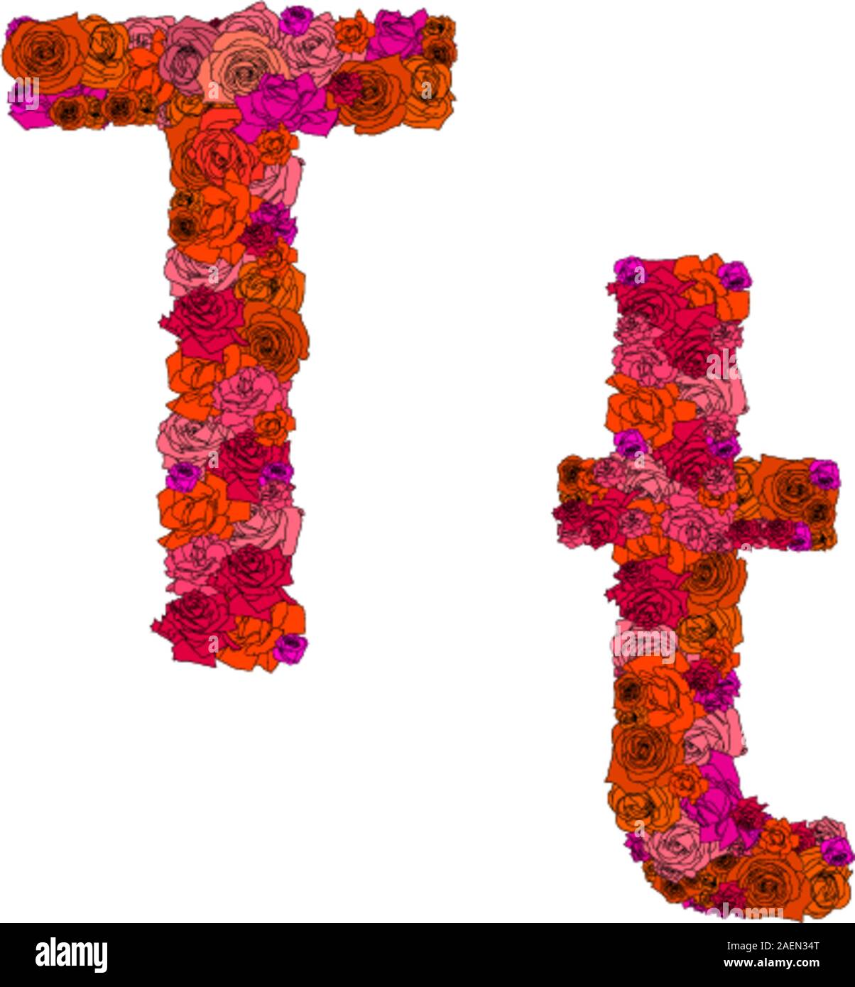 Flower alphabet of red roses, characters T-t Stock Vector Image & Art ...