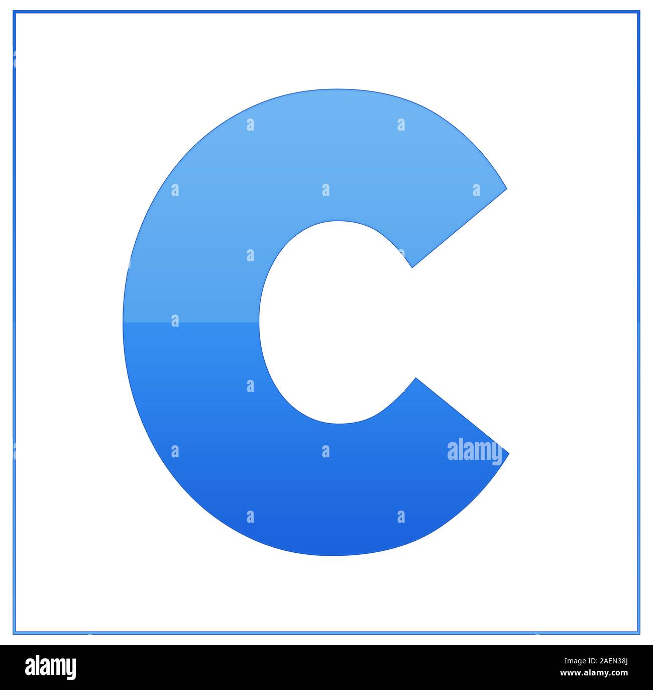 The letter c, made light blue and dark blue, half-and-half. Same colors ...