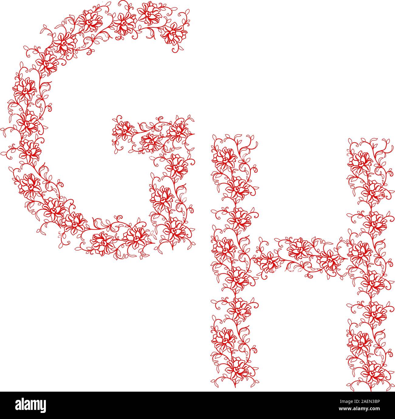 Hand drawing ornamental alphabet. Letter GH Stock Vector Image & Art ...