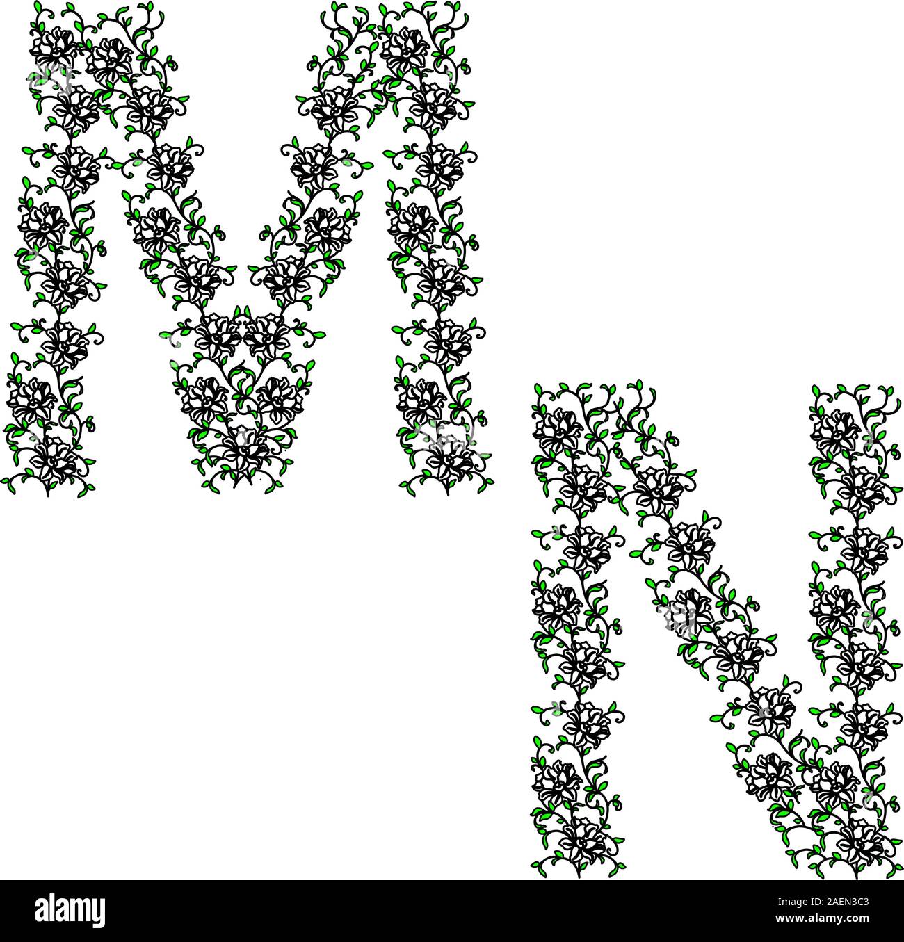 Hand drawing ornamental alphabet. Letter MN Stock Vector Image & Art ...