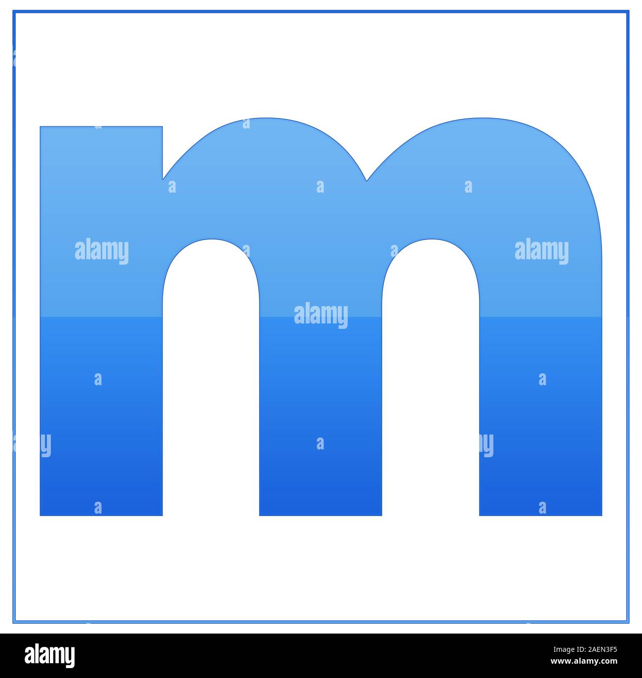 The letter m , made light blue and dark blue, half-and-half. Same ...