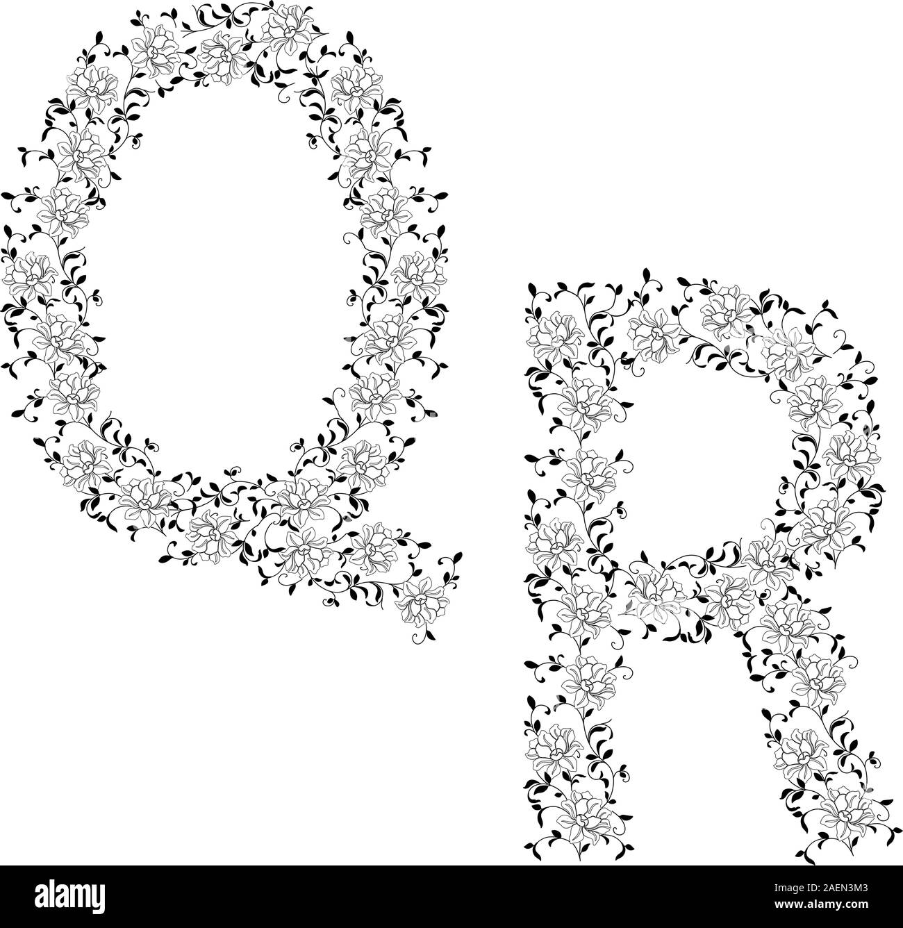 Hand drawing ornamental alphabet. Letter QR Stock Vector Image & Art ...