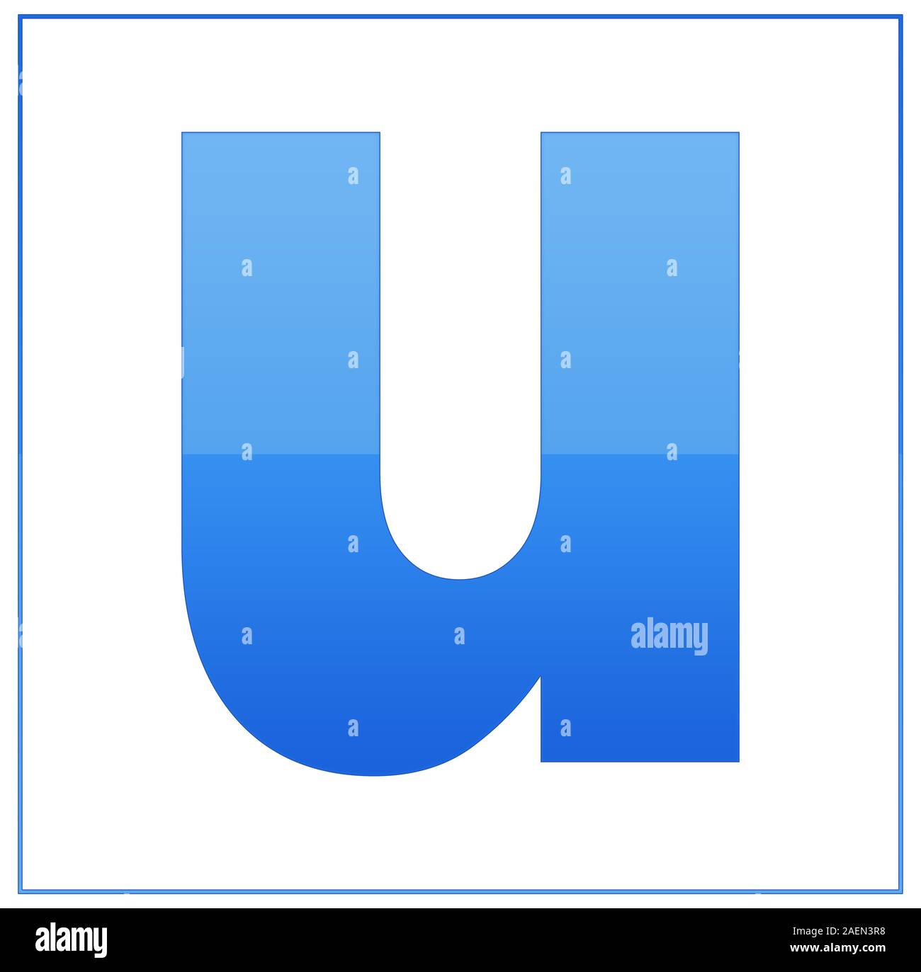 The letter u, made light blue and dark blue, half-and-half. Same colors ...