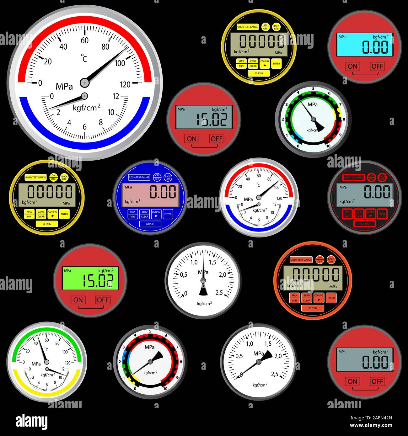 vector set of switches and digital manometers Stock Vector Image & Art - Alamy