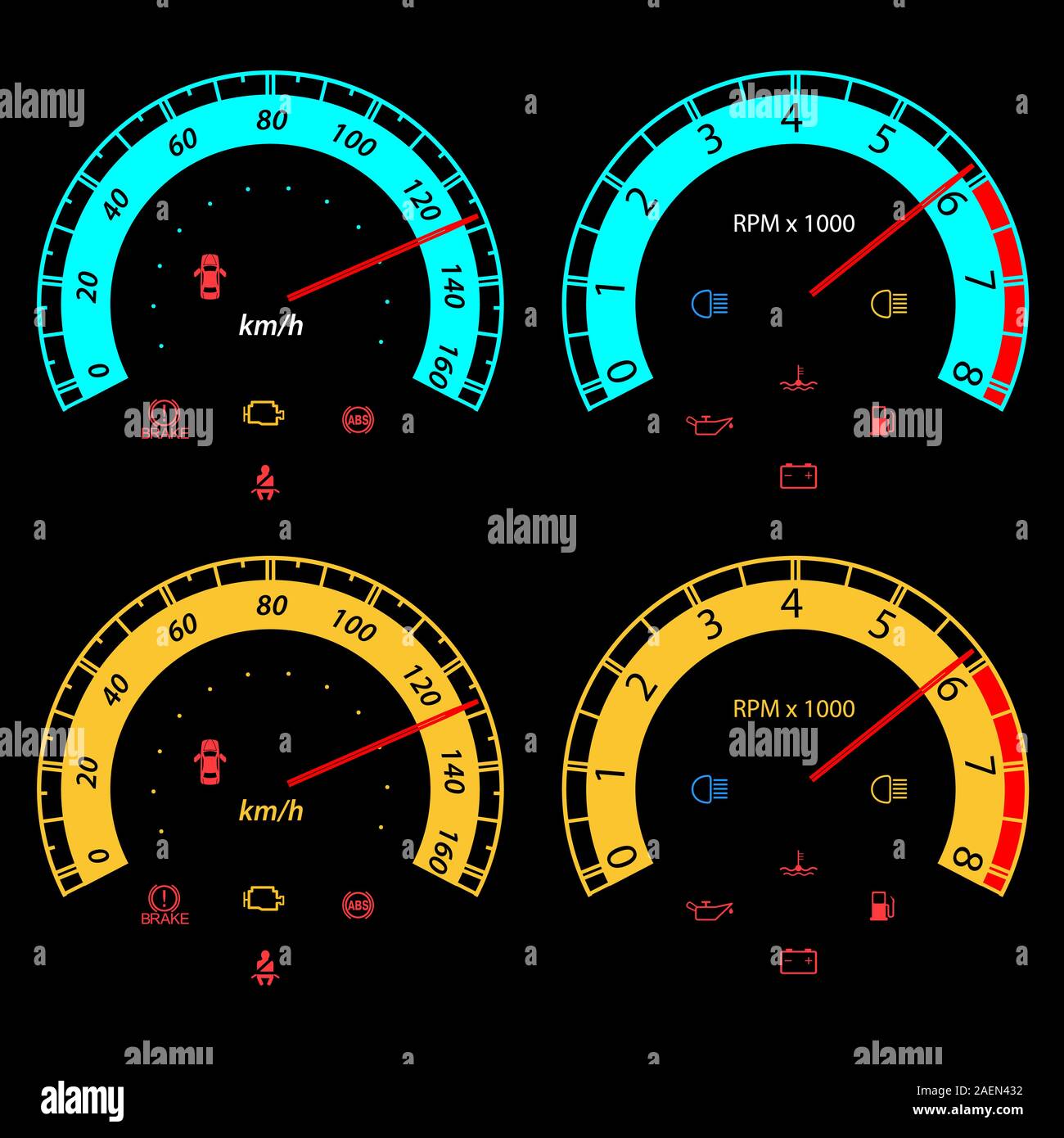 Set of car speedometers for racing design. vector illustration Stock ...