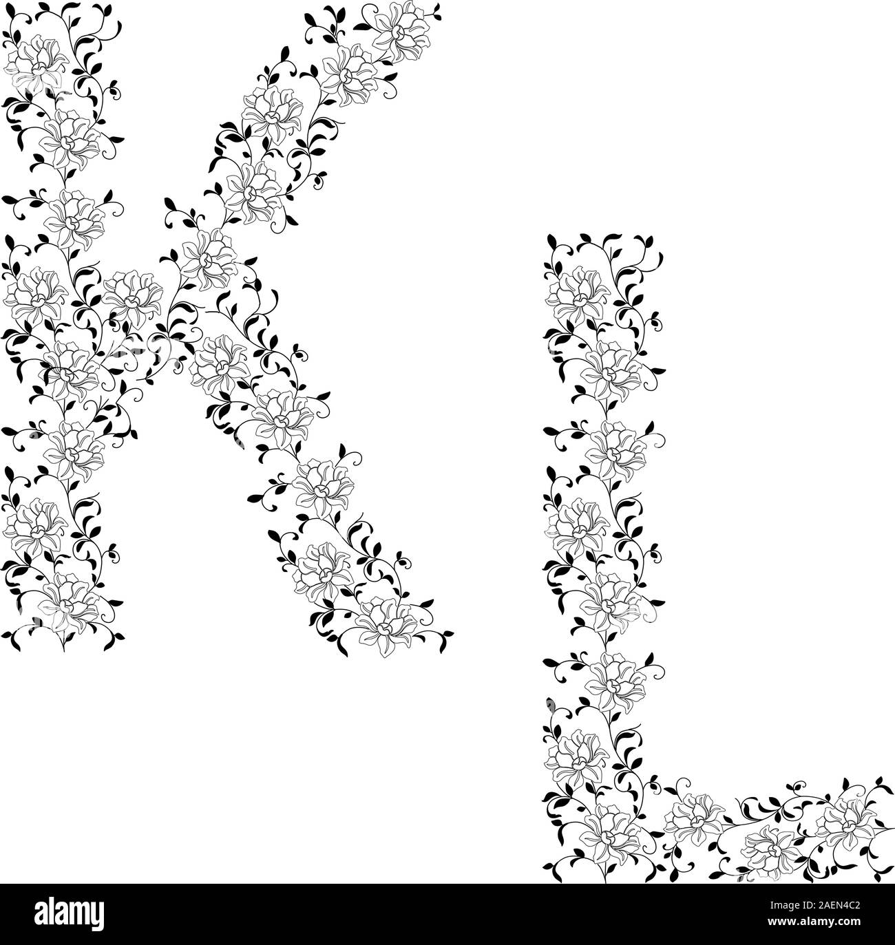 Hand drawing ornamental alphabet. Letter KL Stock Vector Image & Art ...